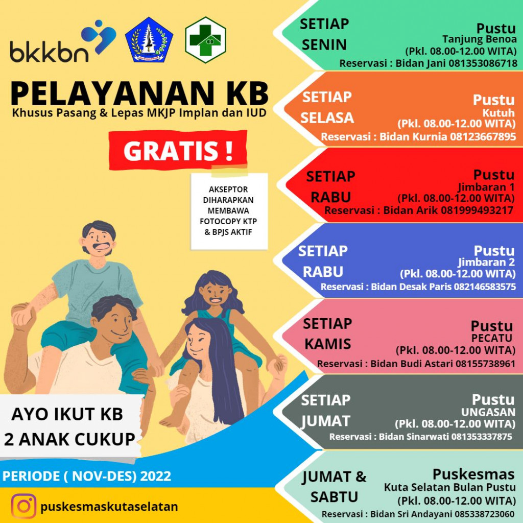 JADWAL LAYANAN KB (KELUARGA BERENCANA) | Puskesmaskutaselatan Badung